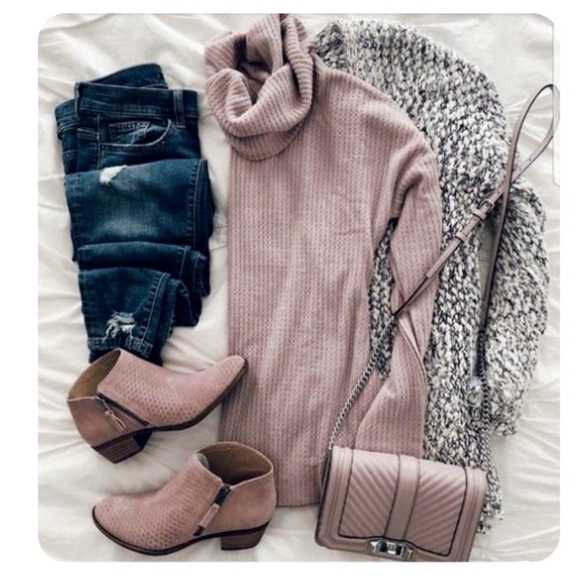Absolutely Famous | Sweaters | Blush Pink Laceup Sweater Cowl Neck ...